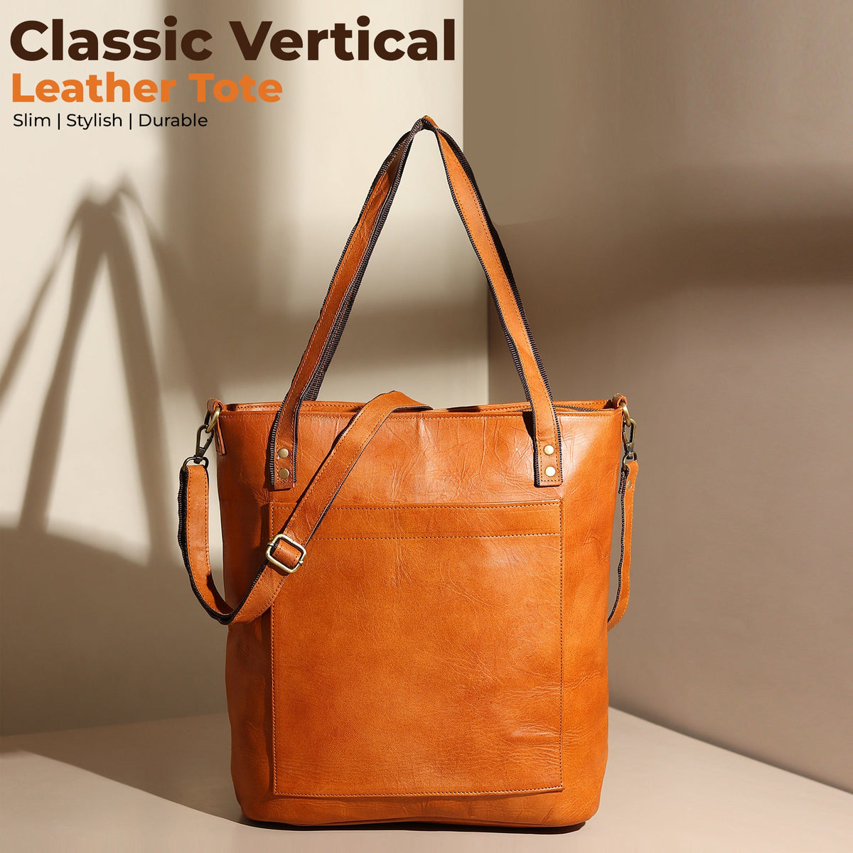Classic Vertical Leather Tote — Classy Leather Bags