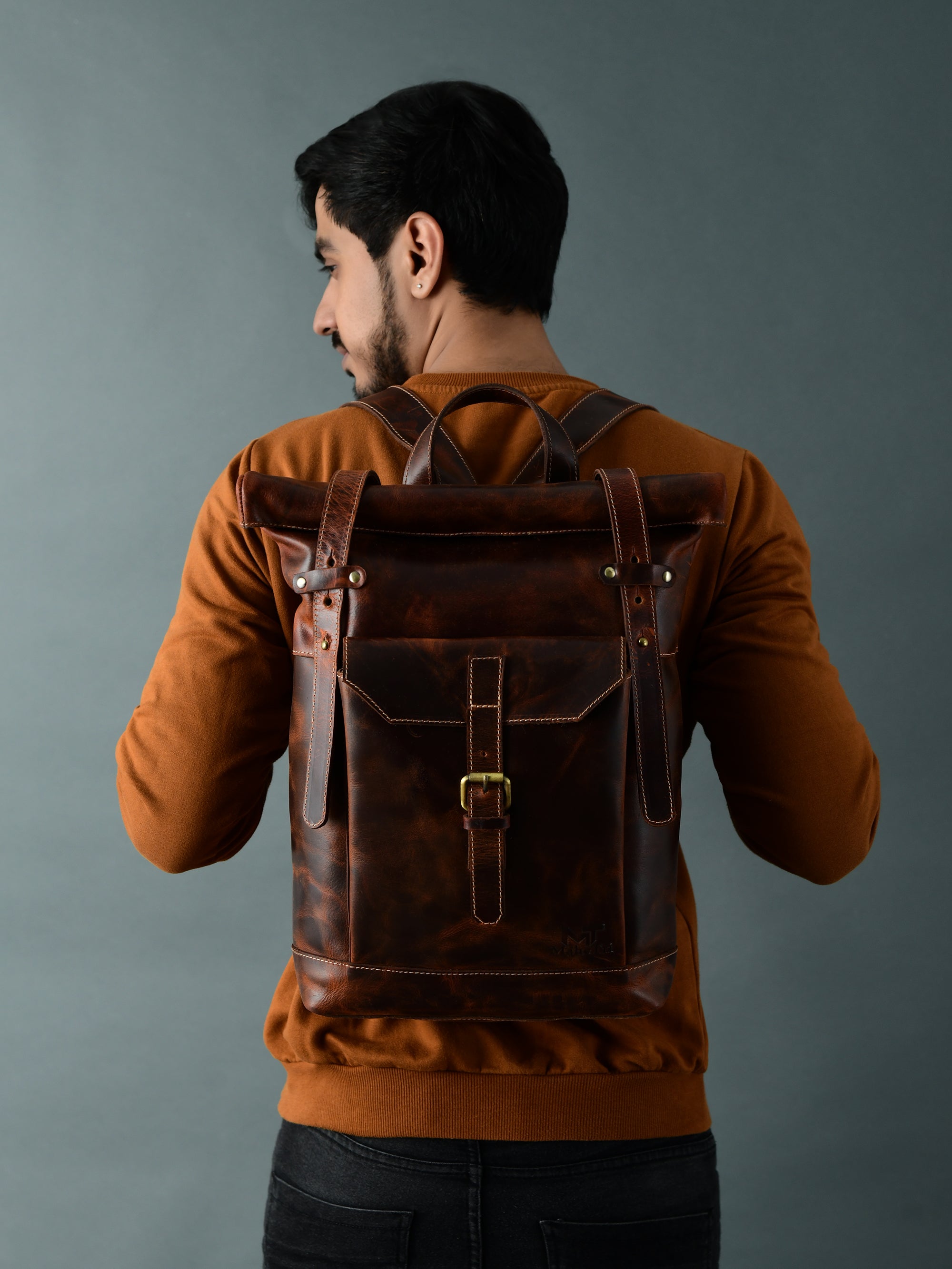 Brown Saddleback Roll Top Buffalo Leather Backpack- 16Inch — Classy ...