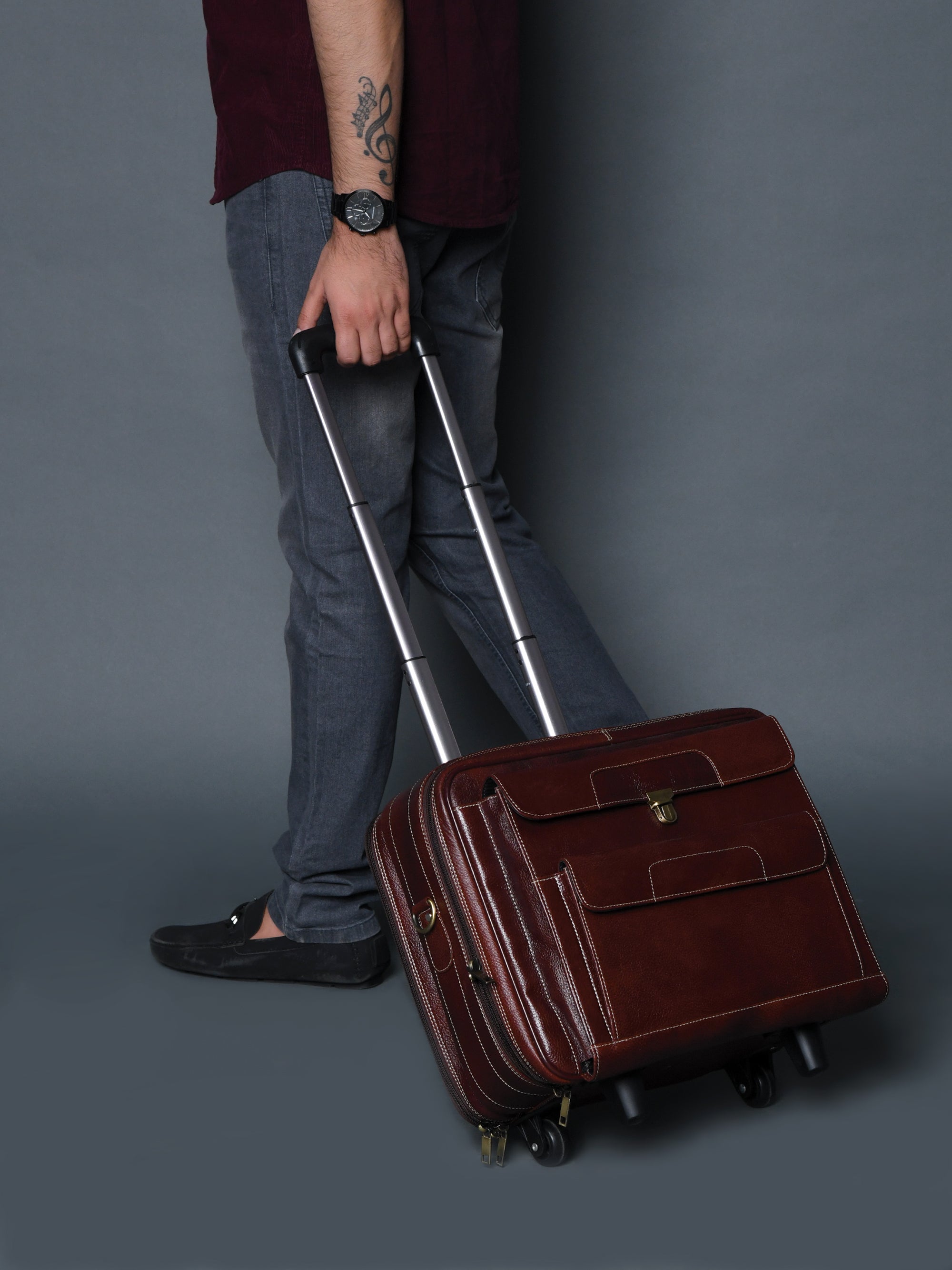 Wanderer Leather Trolly Suitcase Bag — Classy Leather Bags