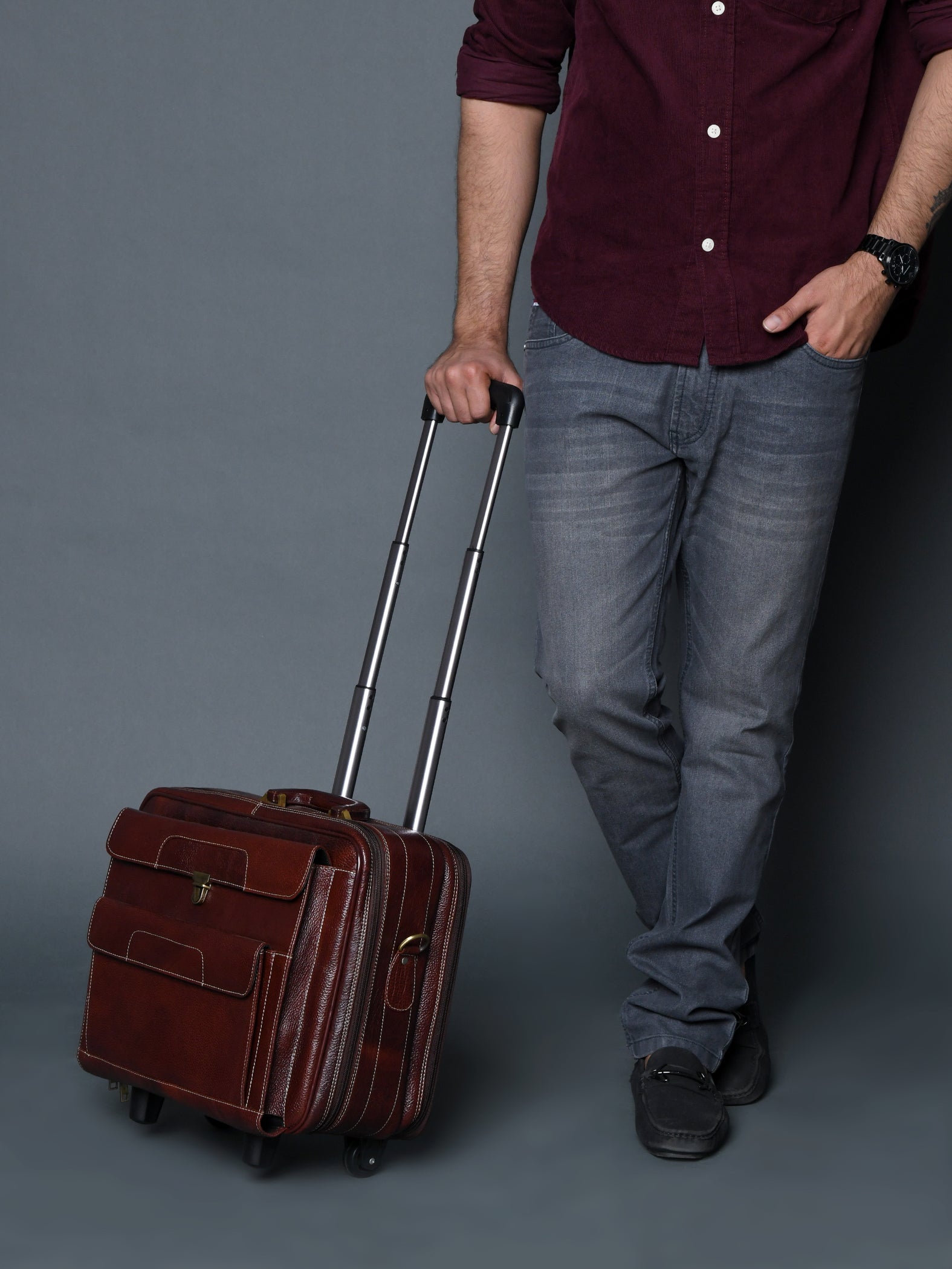 Wanderer Leather Trolly Suitcase Bag — Classy Leather Bags