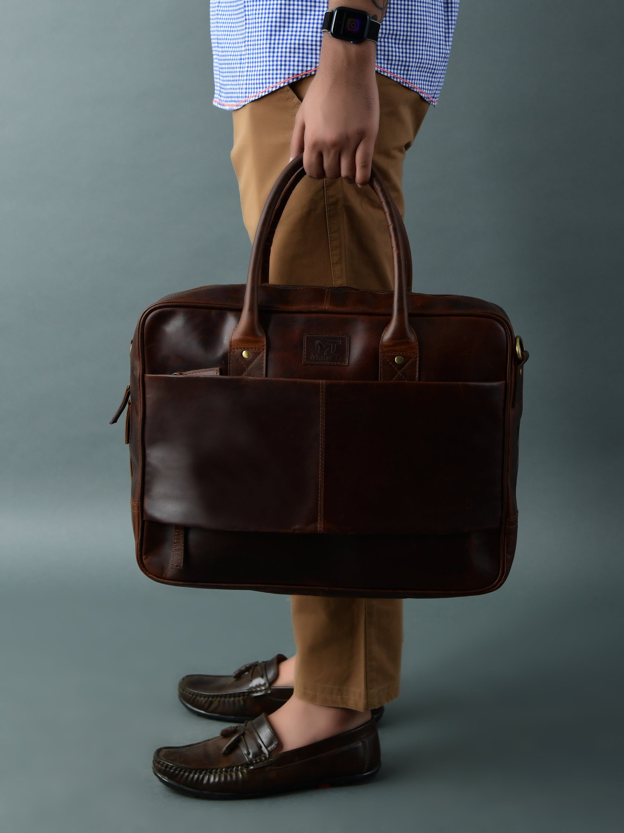 Brown Leather Briefcase Handcrafted laptop Bags 16 inch — Classy ...