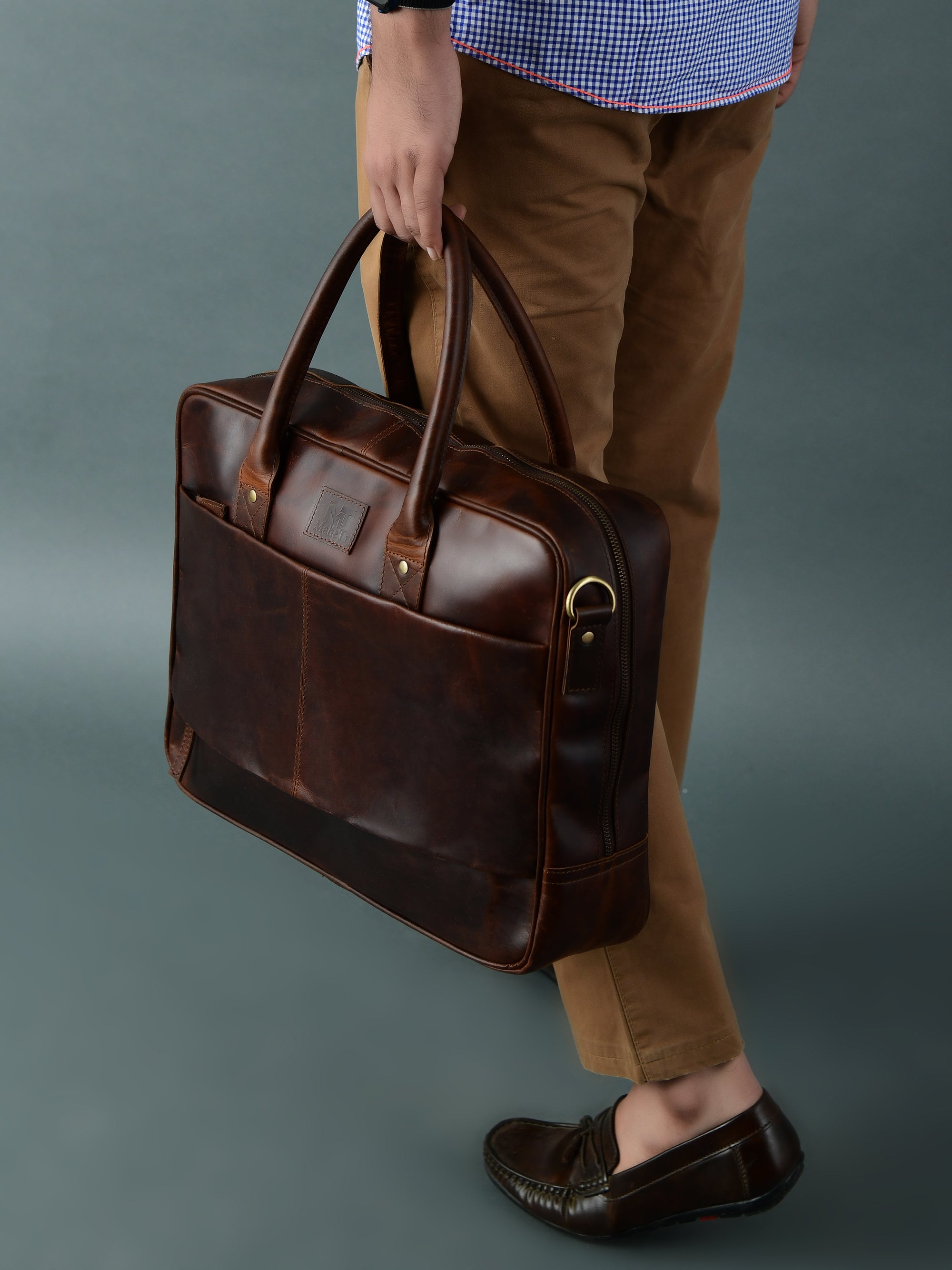 Brown Leather Briefcase Handcrafted laptop Bags 16 inch — Classy ...
