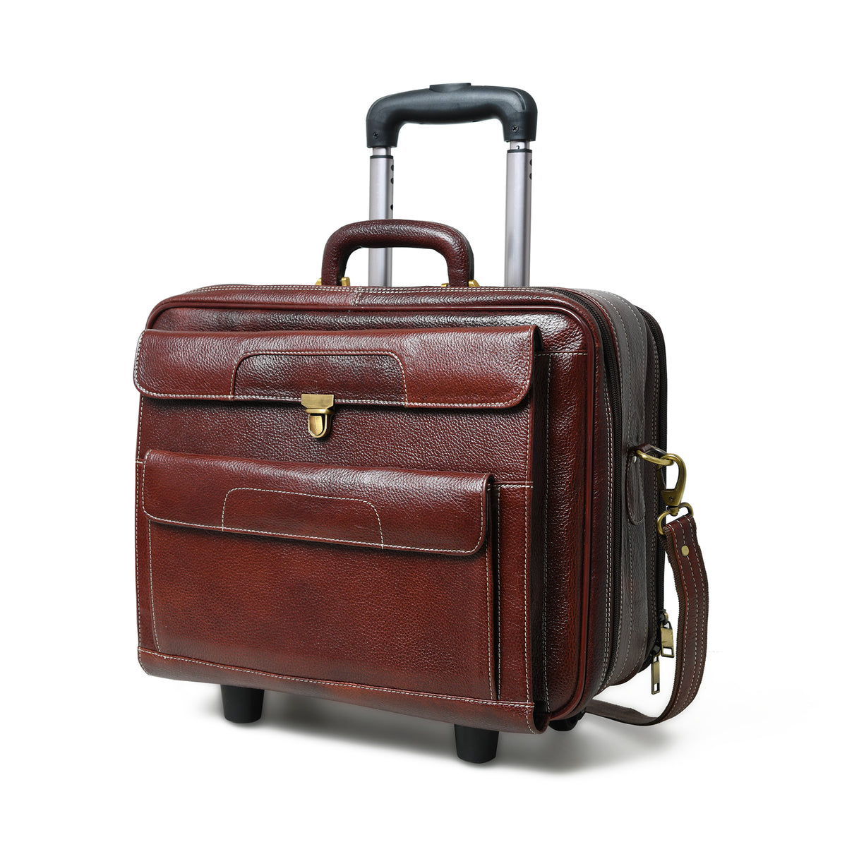 Wanderer Leather Trolly Suitcase Bag — Classy Leather Bags
