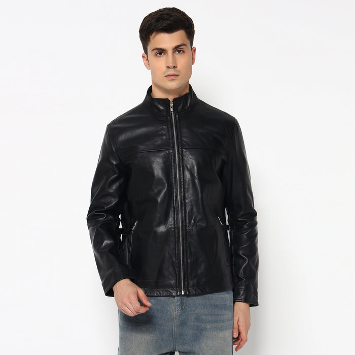 Men’s Sleek Black Leather Jacket — Classy Leather Bags