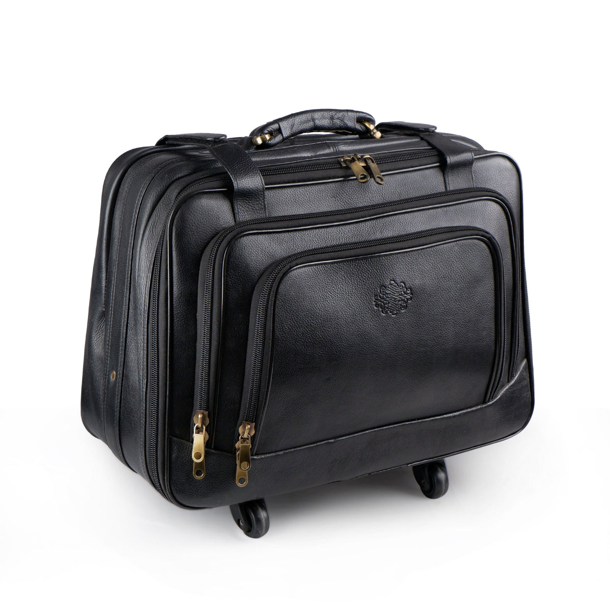 Solid Black Business Trolley Suitcase — Classy Leather Bags