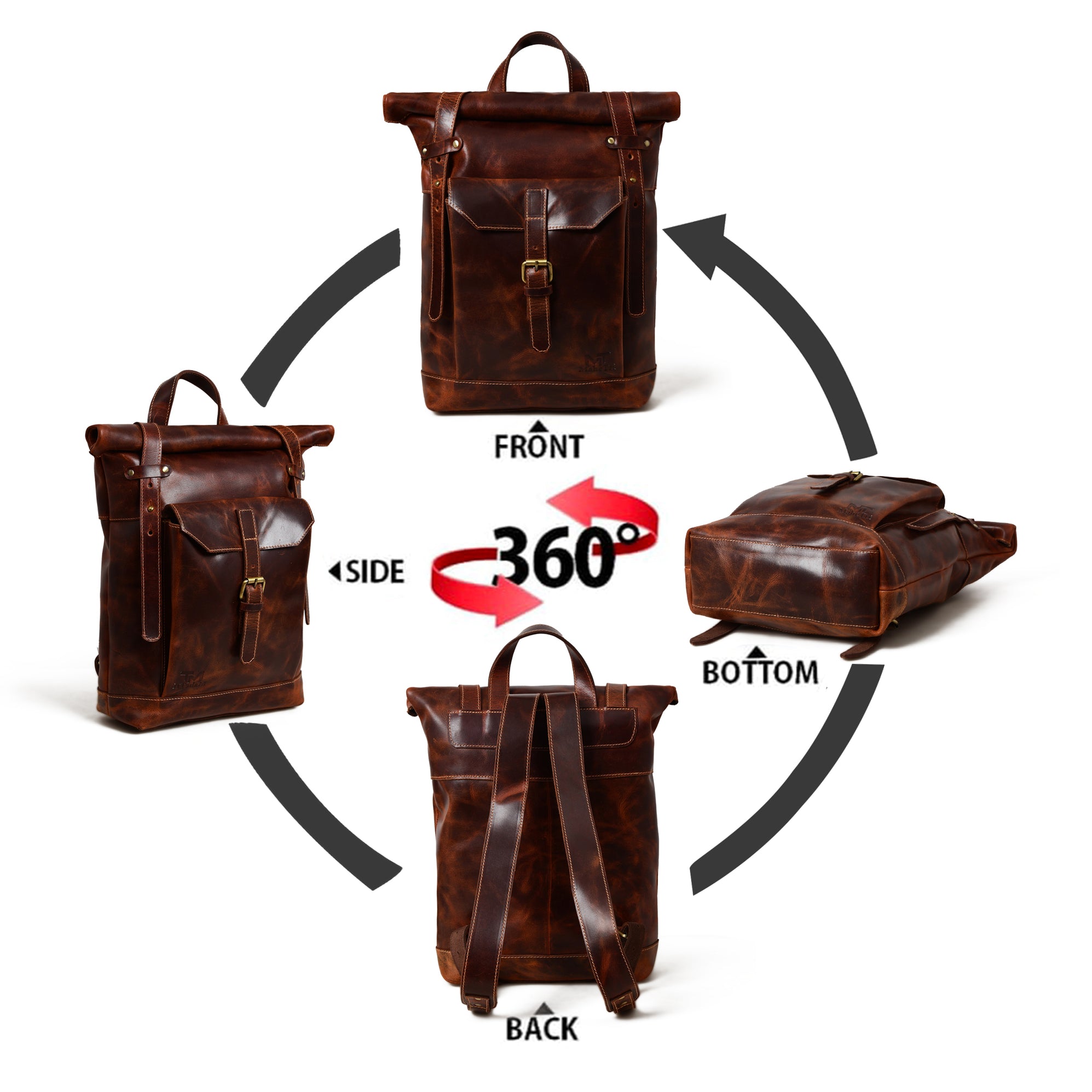 Brown Saddleback Roll Top Buffalo Leather Backpack- 16Inch — Classy ...