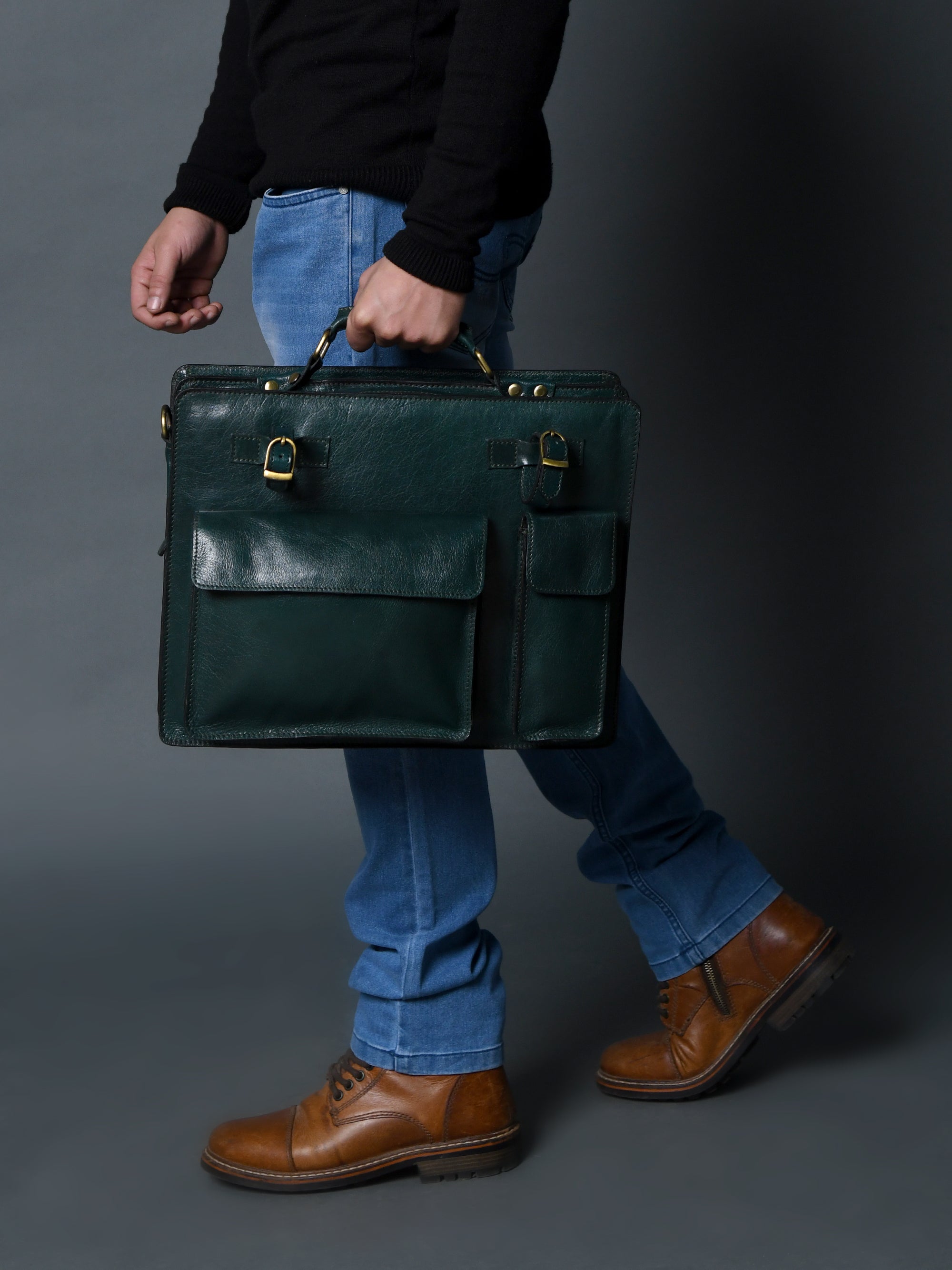 Premium Leather Briefcase Italian Office Briefcase, Green — Classy ...