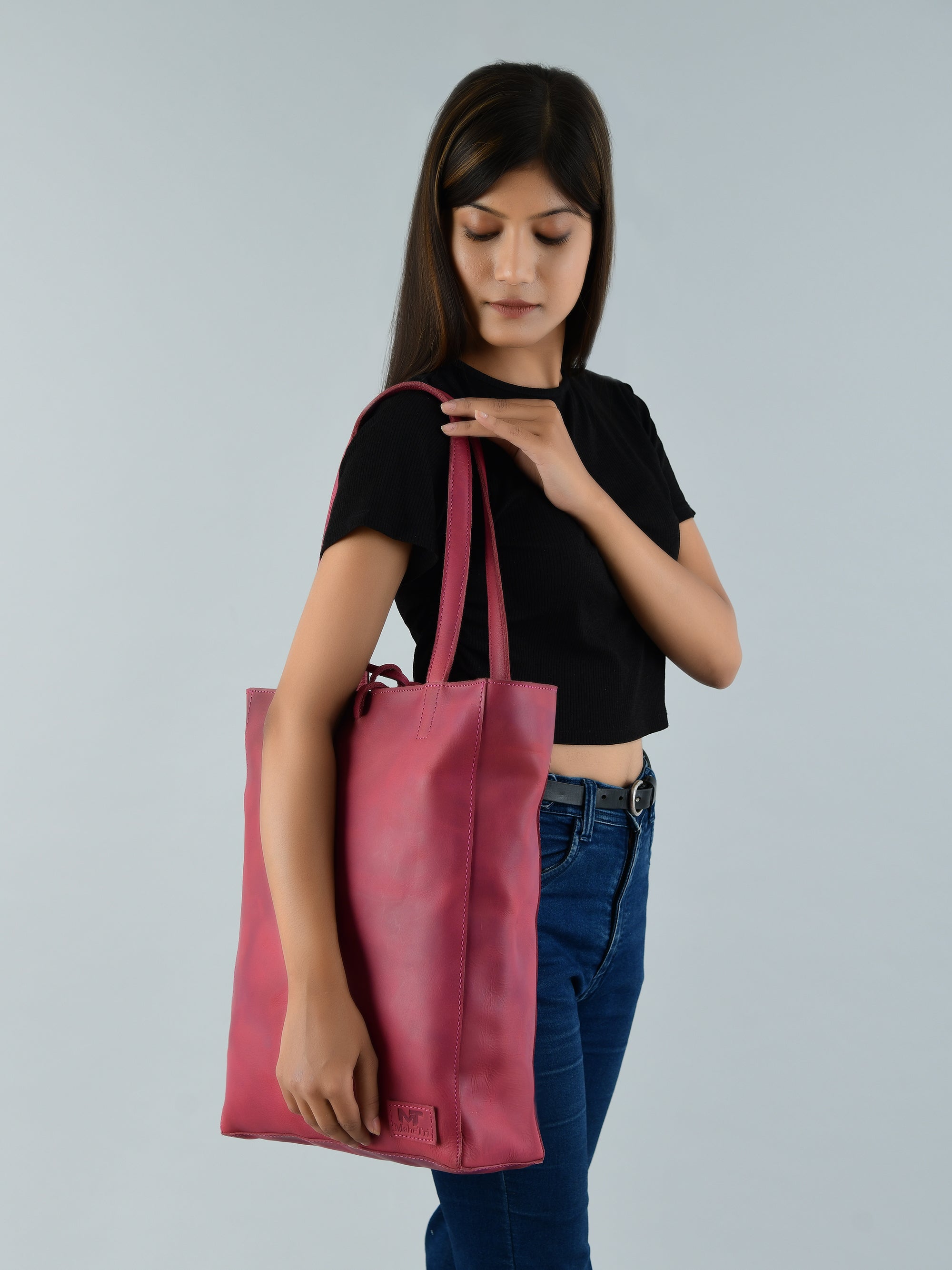 Premium Full-grain Buffalo Maroon Leather Tote Bag For Women — Classy ...