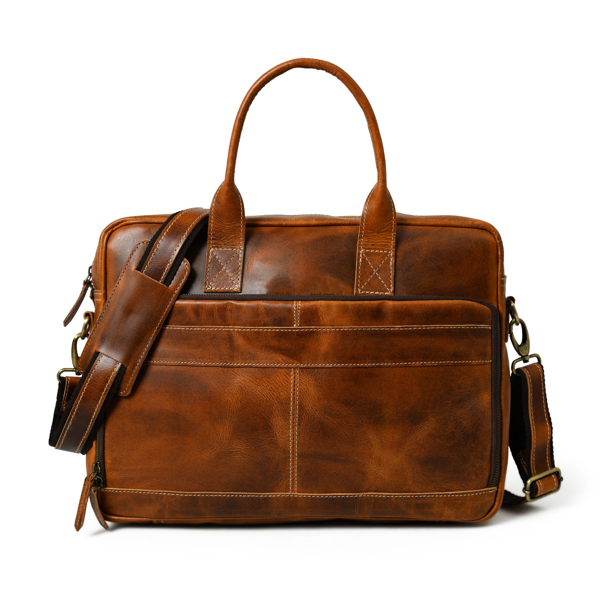 Brown Leather Handcrafted Top Handle Office Briefcase for Men & Women ...