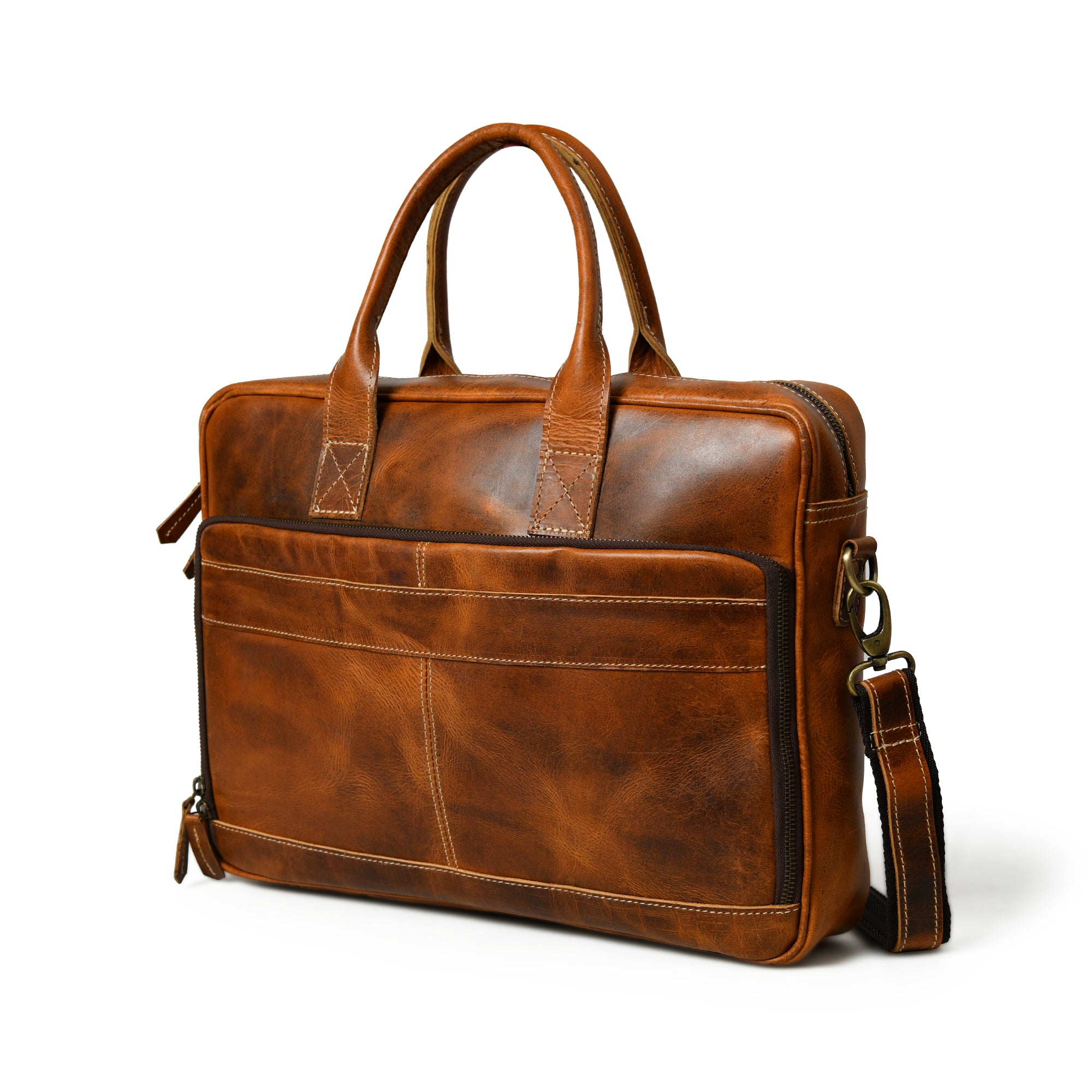 Brown Leather Handcrafted Top Handle Office Briefcase for Men & Women ...