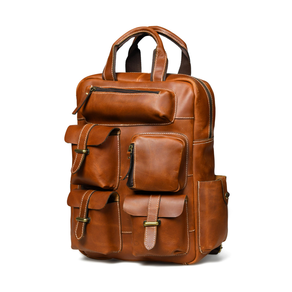 The Adventurer Leather Backpack Travel Rucksack with 7 Pockets, Vintage ...