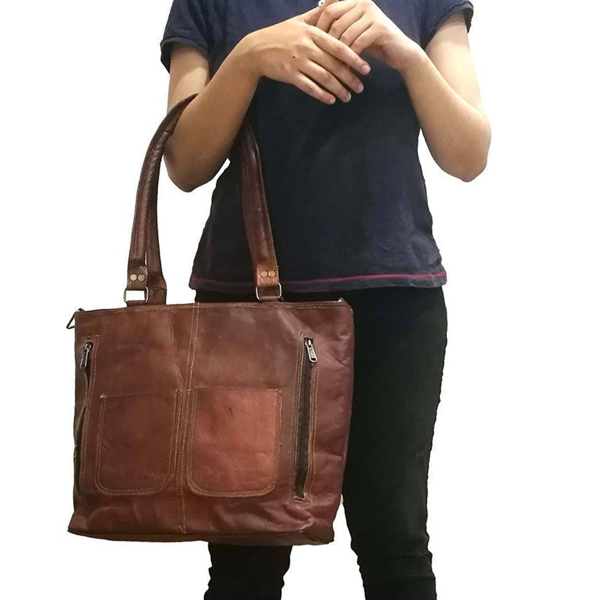 Terry Leather Tote Bag | Leather Tote Bag With Zipper | Classy Leather ...