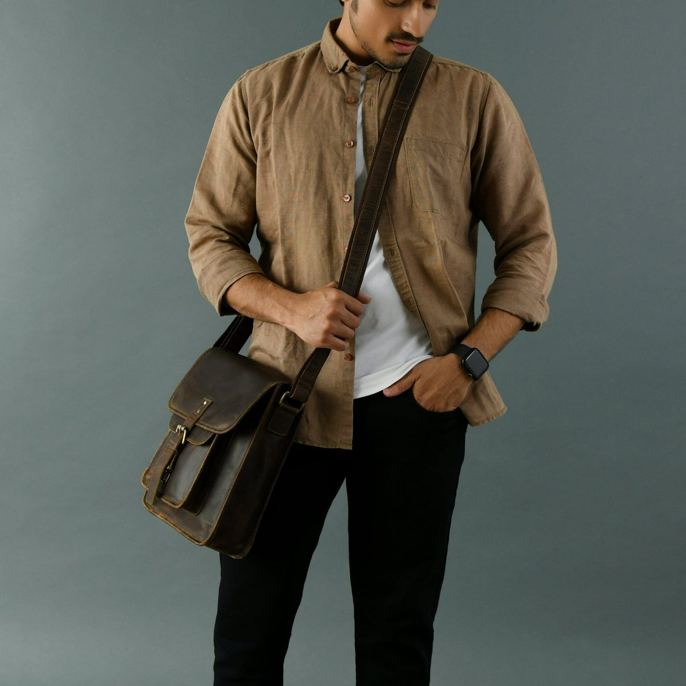 Men's Crossbody Leather Shoulder Messenger Bag 11 Inch — Classy Leather ...