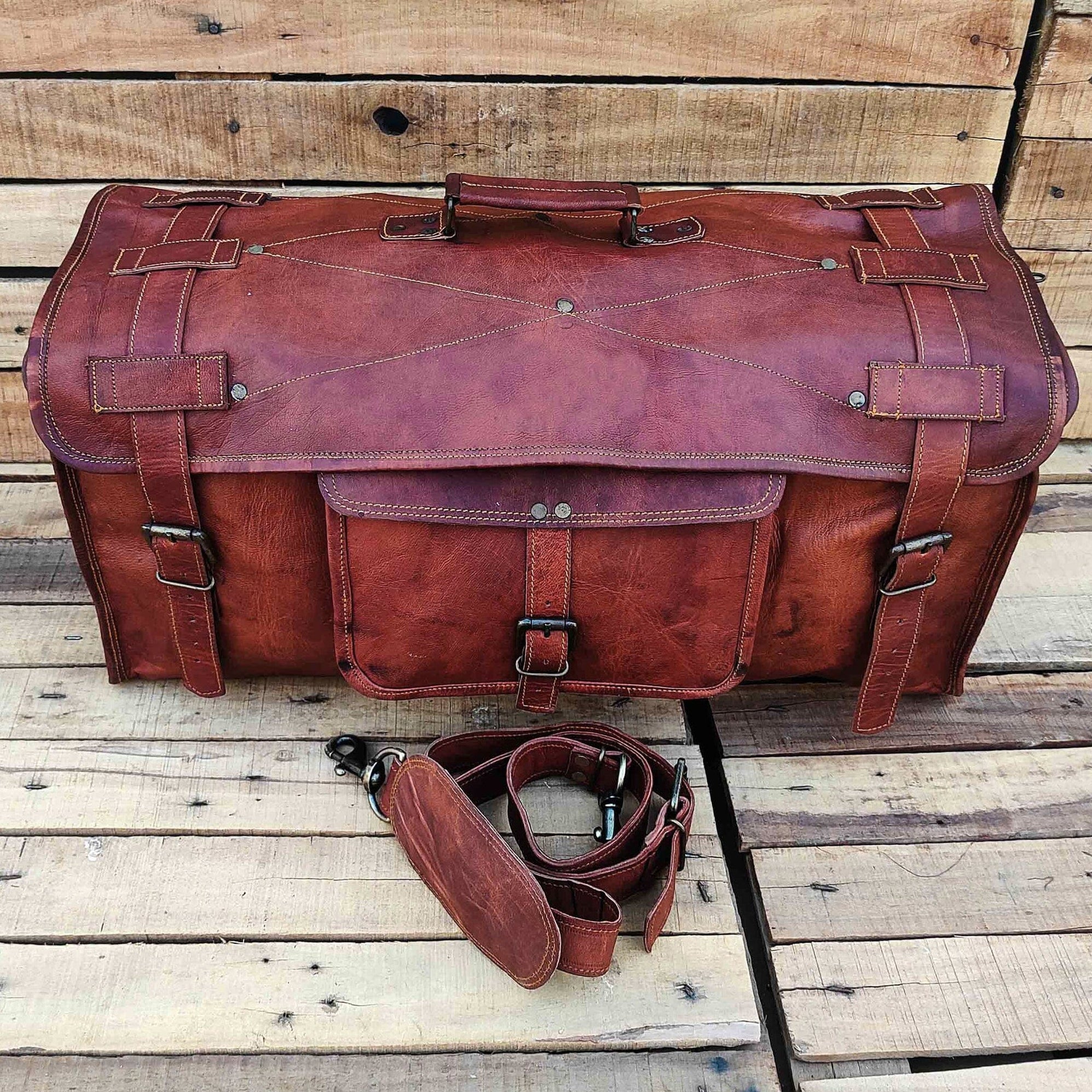 Handcrafted Brown Leather Duffle Bags For Men, Genuine Leather — Classy ...