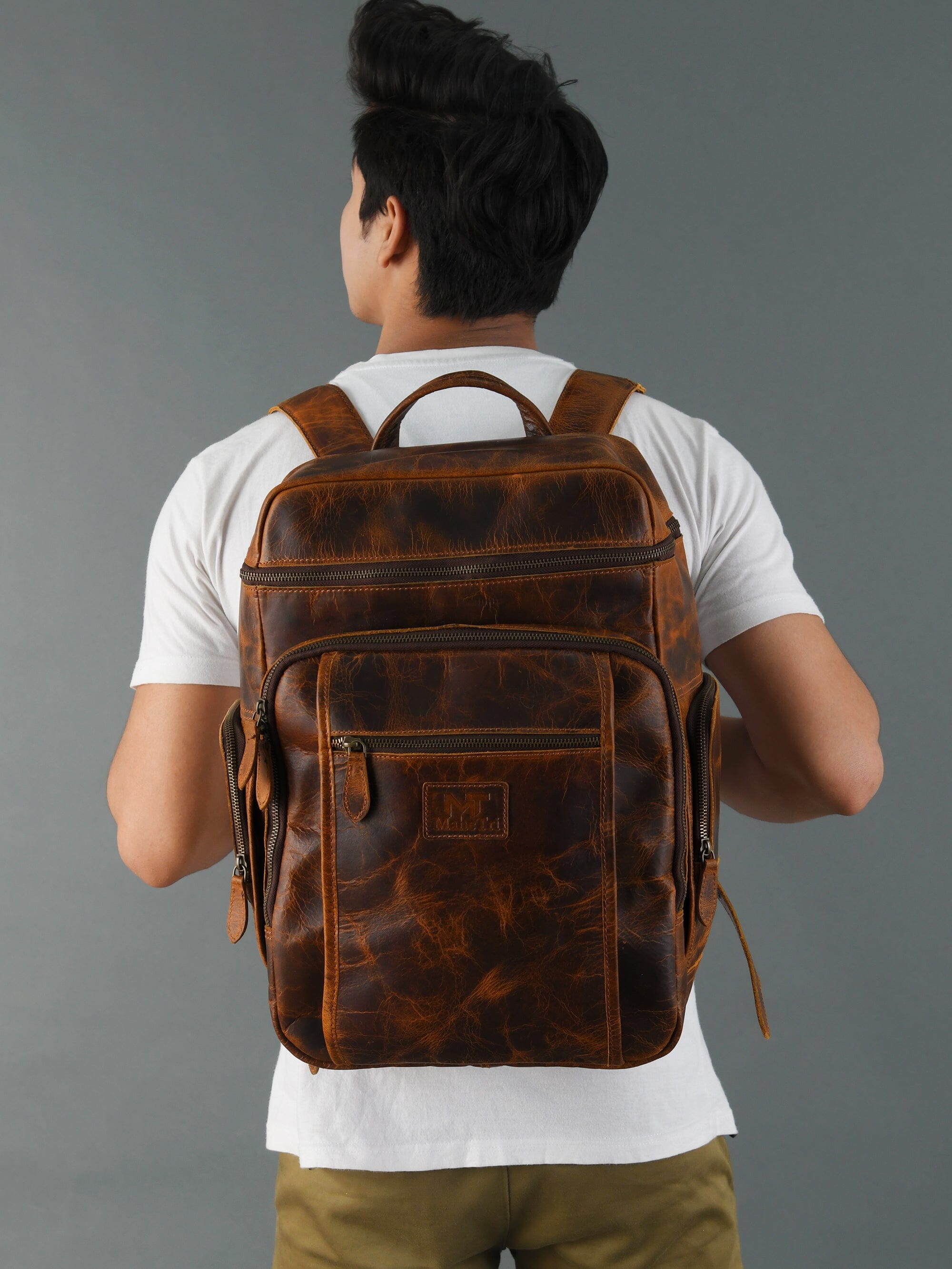 Premium Buffalo Leather Travel Backpack 16" Laptop Backpack Men ...
