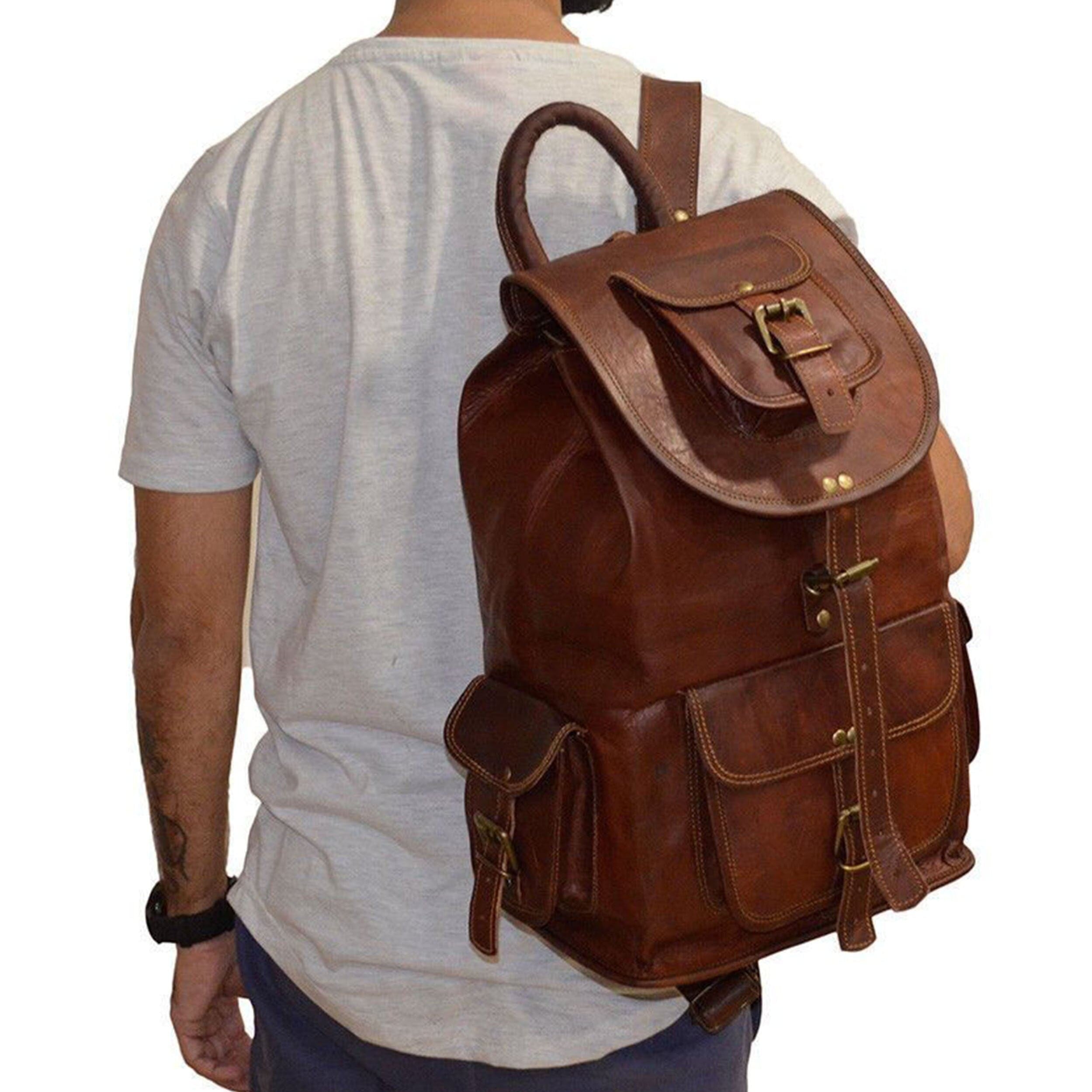 Outdoor Hiking Vintage Leather Backpack Unisex Backpack Men — Classy ...