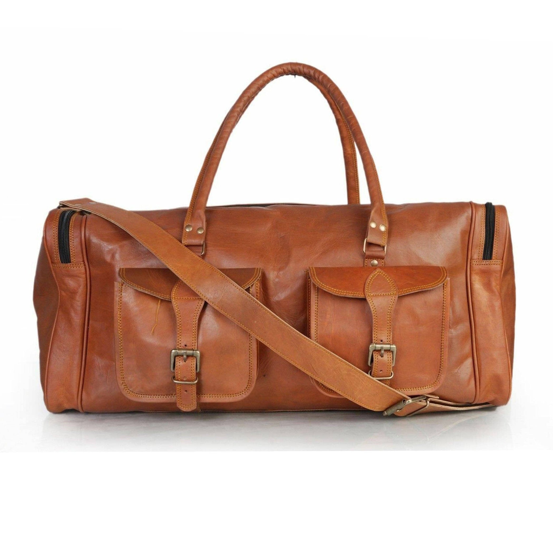 Men's Leather Weekender Leather Duffle Bag, Oversized, Brown — Classy ...