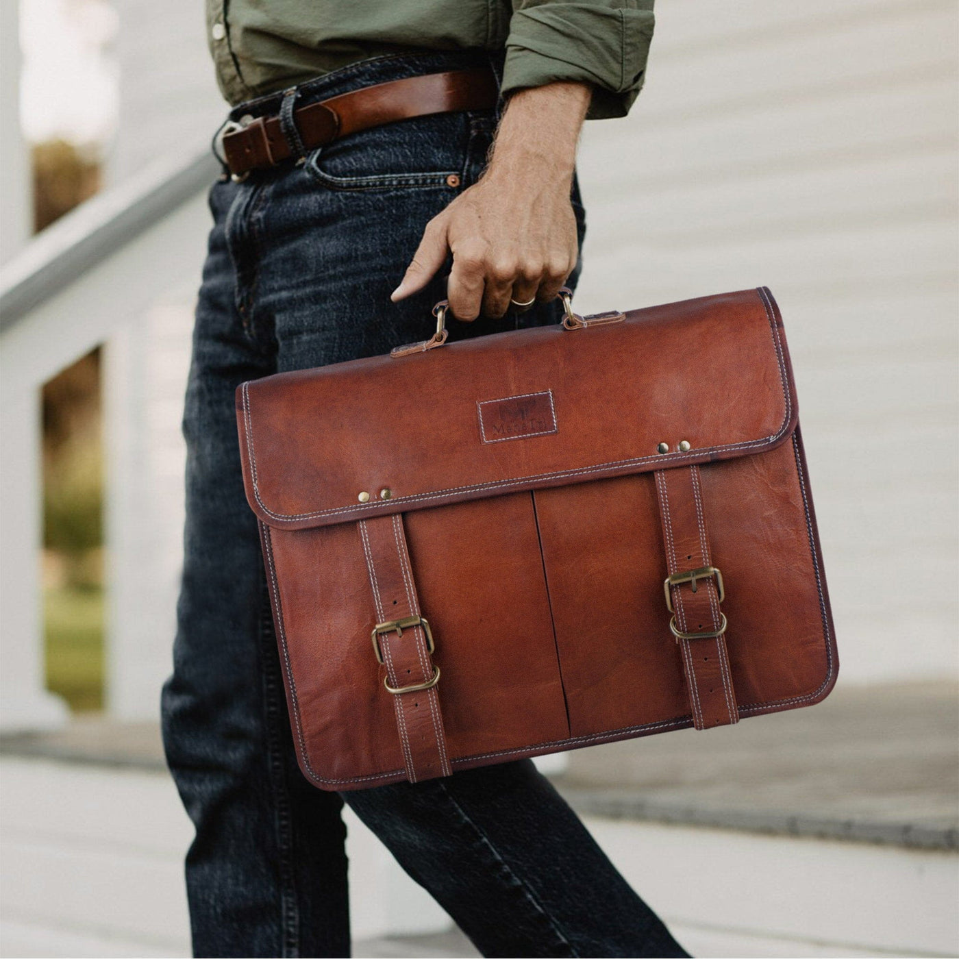 Large Leather Computer Laptop Messenger Office Bag 18 Inch — Classy ...