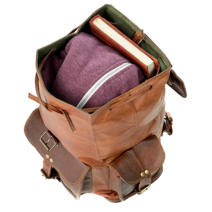 Outdoor Hiking Vintage Leather Backpack Unisex Backpack Men — Classy ...